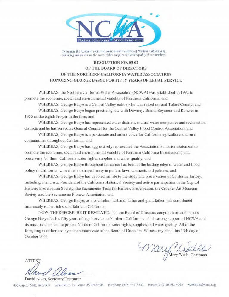 A Remembrance of George Basye: His Legacy in Water Law